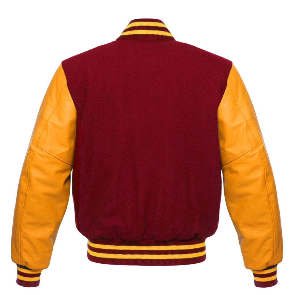 Letterman Varsity Jacket Wool & Real Leather Cardinal/Gold - SKAF IMPEX