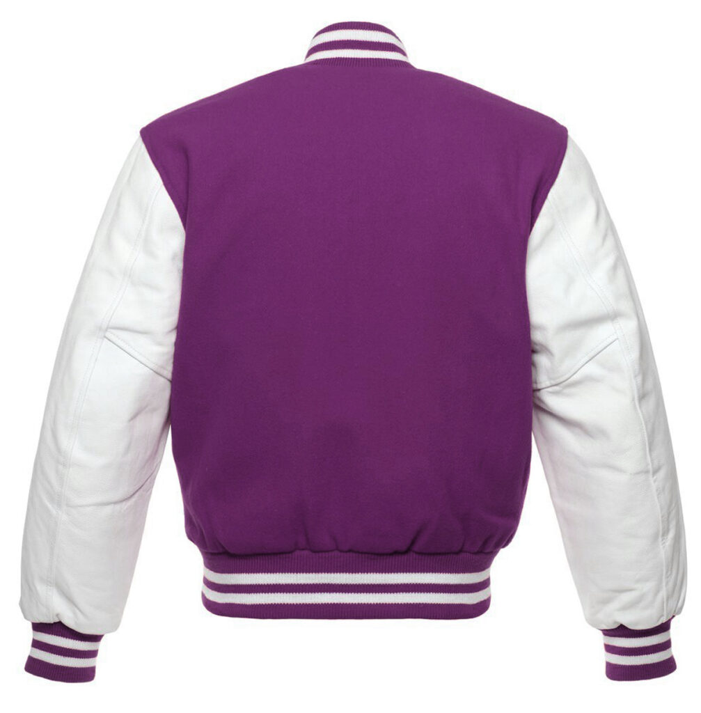 Letterman Varsity Jacket Wool & Real Leather Purple/White - SKAF IMPEX